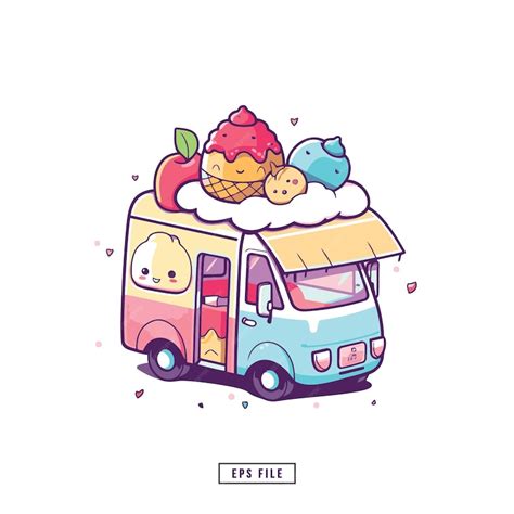 Premium Vector A Food Truck With A Cartoon Ice Cream Truck