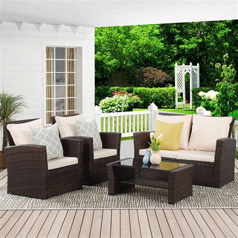 Lhbcraft 4pcs Patio Furniture Set Outdoor Conversation