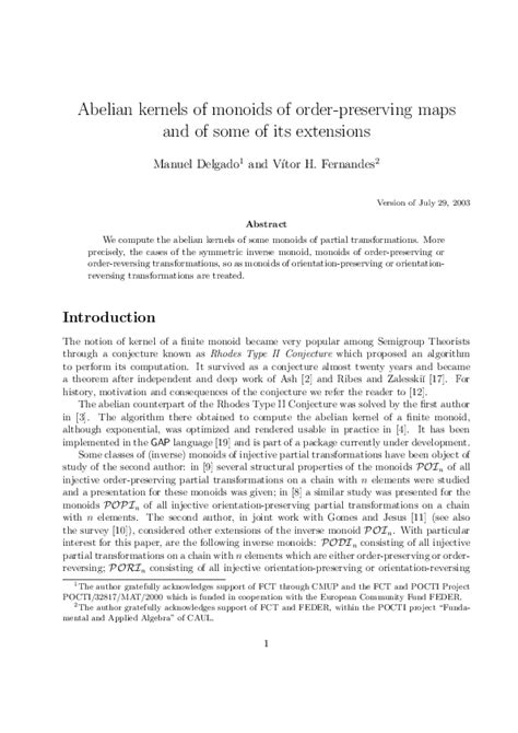 Pdf Abelian Kernels Of Monoids Of Order Preserving Maps And Of Some Of Its Extensions