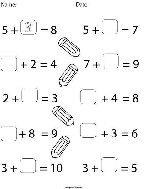 Missing Addends Addition Math Worksheet Twisty Noodle Worksheets Library
