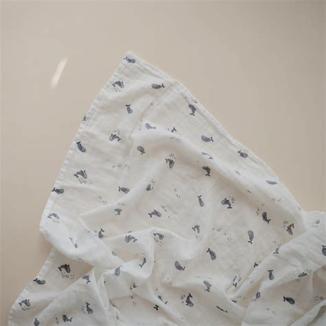 Mushie Organic Cotton Muslin Swaddle Whales