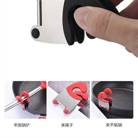 现货多用途硅胶夹子厨具支撑架不锈钢汤勺夹硅胶锅边夹厨房小工具 阿里巴巴