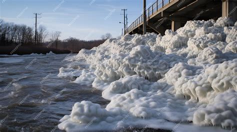 Premium Ai Image A River Foam Covered Due To Industrial Detergents