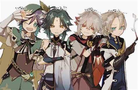 Venti Xiao Kaedehara Kazuha And Albedo Genshin Impact Drawn By 0oy