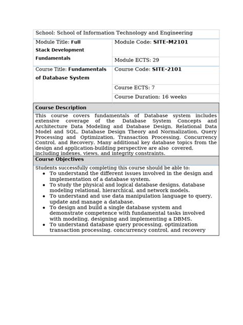 Fundamentals Of Database Outline Pdf Databases Relational Model