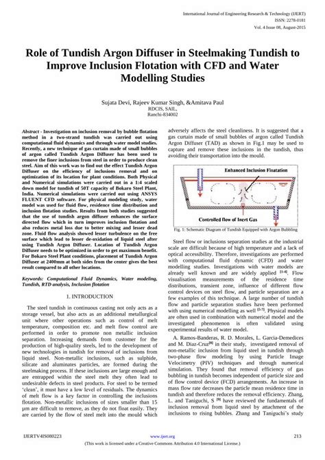 Pdf Role Of Tundish Argon Diffuser In Steelmaking Role Of Tundish