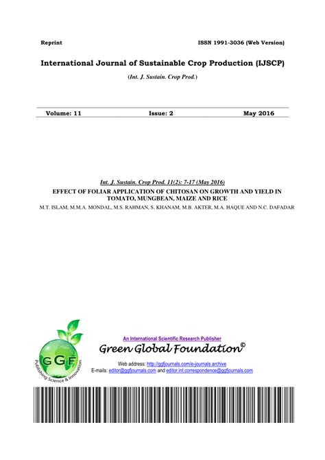 Pdf Effect Of Foliar Application Of Chitosan On Growth And Yield In Tomato Mungbean Maize