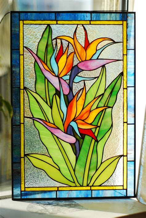 Stained Glass Panel Bird Of Paradise Mothers Day Ts Stained Etsy