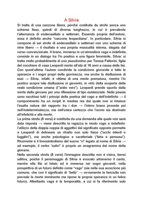 Analisi A Silvia Giacomo Leopardi Docsity