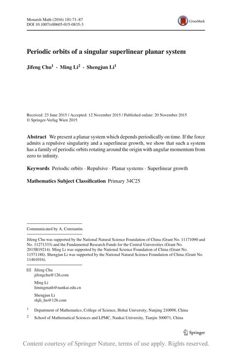 Periodic Orbits Of A Singular Superlinear Planar System Request Pdf