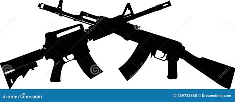 Two Crossed American M16 Assault Rifles And Russian Kalashnikov Assault