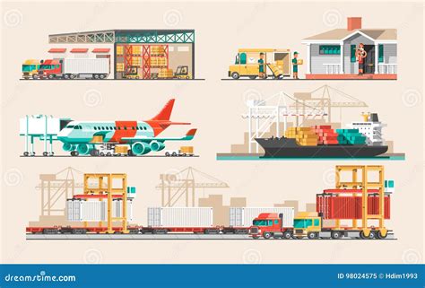 Delivery Service Concept Container Cargo Ship Loading Truck Loader