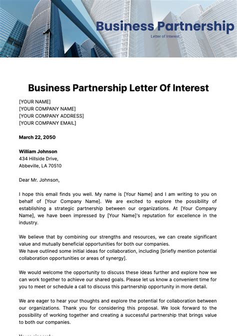 Free Business Partnership Letter Of Interest Template To Edit Online