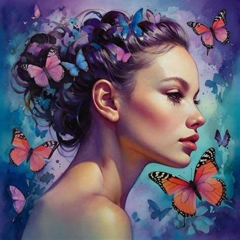 Premium Photo Elaborate Updo Surrounded By Vibrant Butterflies In