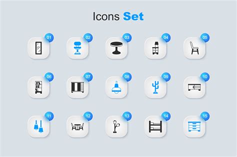 이층 침대 옷장 사무용 의자 램프 걸이 서랍장 Tv 테이블 스탠드 대형 전신 거울 및 아이콘 세트 벡터 0명에 대한 스톡 벡터 아트 및 기타 이미지 Istock