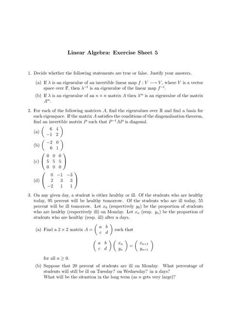 2008 2009 exercise sheet 5 linear algebra exercise sheet 5 1 decide