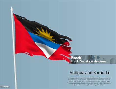 앤티가바부다의 누더기 국기 파란색 배경에 물결 모양의 찢어진 천입니다 3차원 형태에 대한 스톡 벡터 아트 및 기타 이미지 3차원 형태 개체 그룹 국가 관광명소