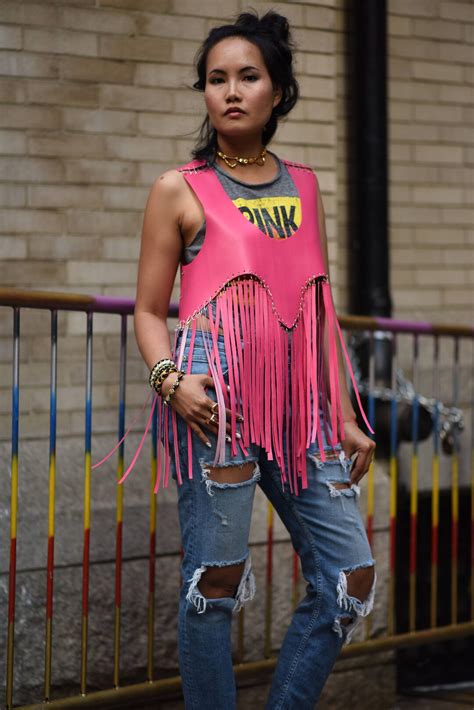 Pink Vegan Leather Crop Top Faux Leather Crop Top Fringe Crop Top