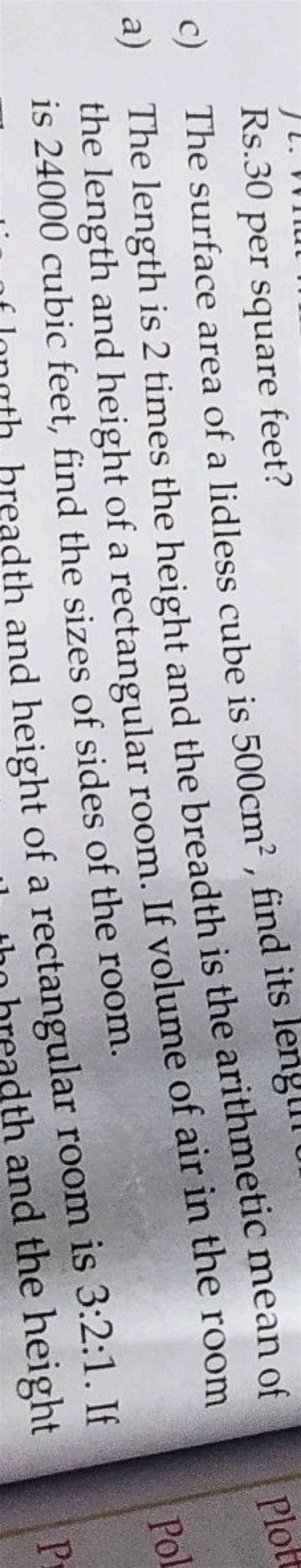 Rs 30 Per Square Feetc The Surface Area Of A Lidless Cube Is 500 Cm2
