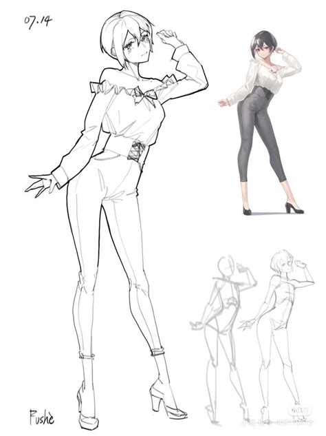 An Image Of A Woman In Various Poses With Her Hand On Her Hip And The Other Drawing