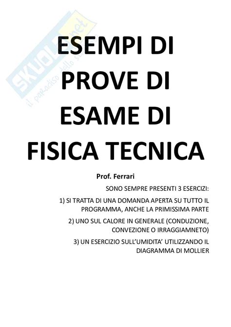 Esempi Di Prove Di Esame Di Fisica Tecnica
