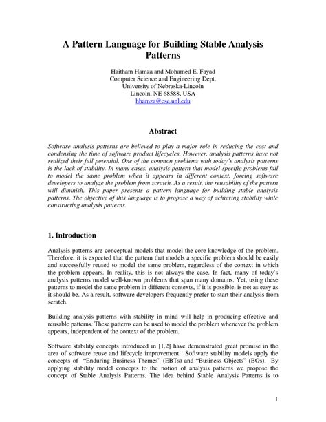 Pdf A Pattern Language For Building Stable Analysis Patterns