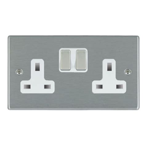 Hamilton Ss Ss W Hartland Satin Steel A Gang Double Pole Switched Wall Socket With White