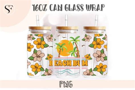 Beach Bum 16oz Libbey Glass Can Wrap Graphic By Sofancy · Creative Fabrica