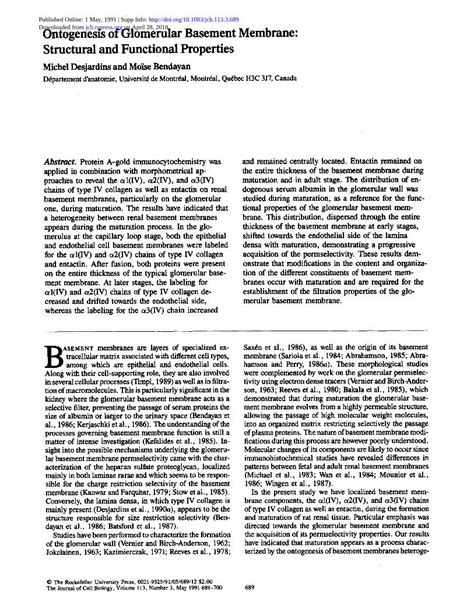 Pdf Ontogenesis Of Glomerular Basement Membrane