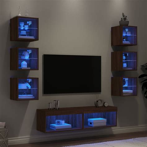 Unités Murales Tv Avec Led 8 Pcs Chêne Marron Bois Dingénierie Leroy