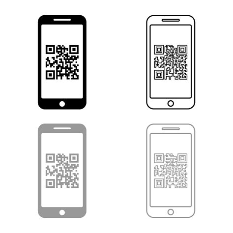 Smartphone With QR Code On Screen Icon Outline Set Black Grey Color Vector Illustration Flat