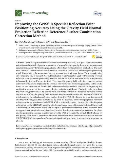 PDF Improving The GNSS R Specular Reflection Point Positioning Accuracy Using The Gravity