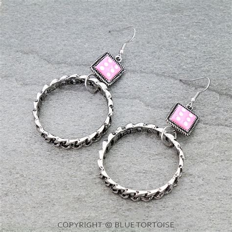 Dice Cuban Chain Hoop Dangle Earrings Bluetortoisewholesale