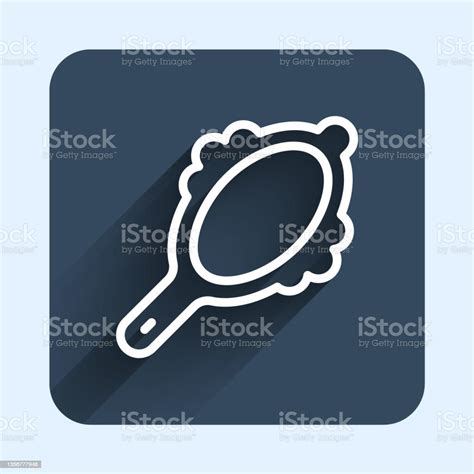 긴 그림자 배경으로 격리 된 화이트 라인 매직 핸드 미러 아이콘 파란색 정사각형 버튼 벡터 0명에 대한 스톡 벡터 아트 및 기타