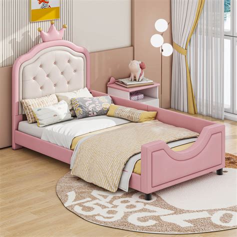 Gemma Violet Cute Princess Twin Size Pu Leather Upholstered Daybed Low To The Ground Design With