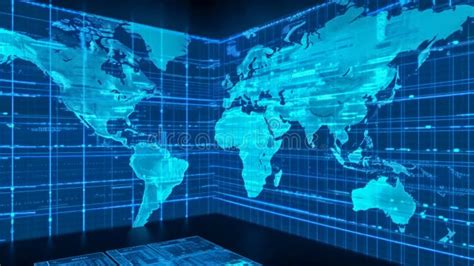 World Map Displayed In A Digital Cyberspace Environment With Blue Background Perfect For