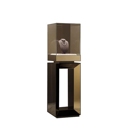 Matt Finish Gold Color Stainless Steel Tower Display Showcase Jewelry Store Displays
