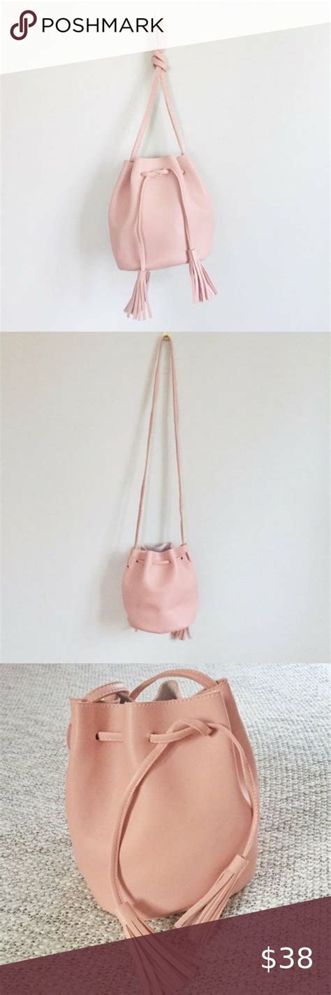 Boho Pink Drawstring Bucket Bag Crossbody Purse