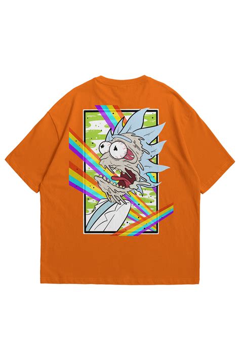 Scrovtie Kadın Erkek Turuncu Gökkuşağı Rick And Morty Baskılı Oversize