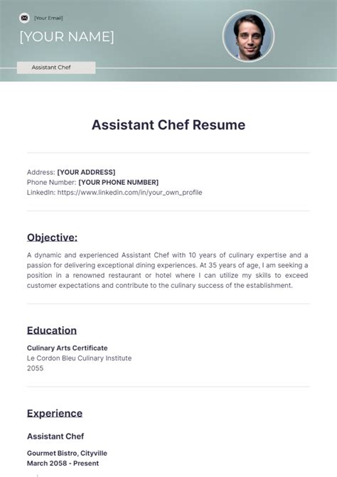 Assistant Chef Resume Edit Online And Download Example