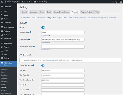 Configuring The Gopay Add On Wp Booking System