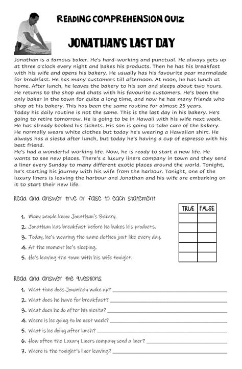 Reading Comprehension Present Simple Present Continuous Worksheet Th