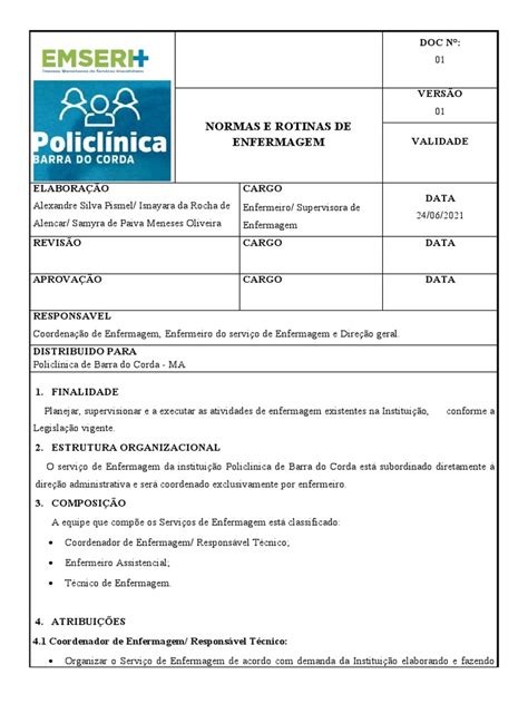 Normas E Rotinas De Enfermagem Pdf Enfermagem Ciências Da Saúde