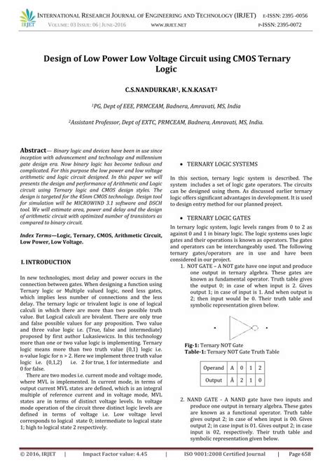 Pdf Design Of Low Power Low Voltage Circuit Using Cmos Abstract Binary Logic And