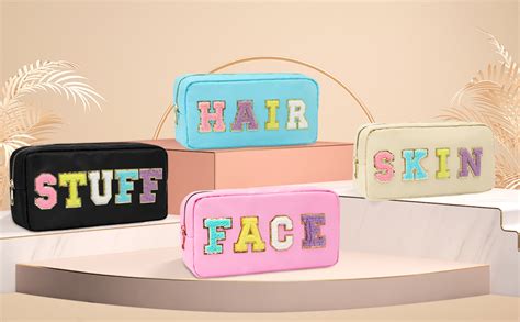 Nylon Waterproof Preppy Make Up Bag Women Chenille Letter Portable