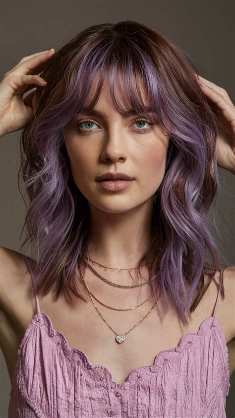 Deep Purple Hair Color Curtain Bangs With Jewel Toned Purple Balayage In 2025 Purple Hair