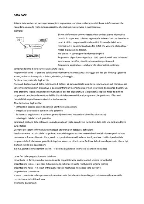 Introduzione Ai Database Dispense Di Informatica Docsity