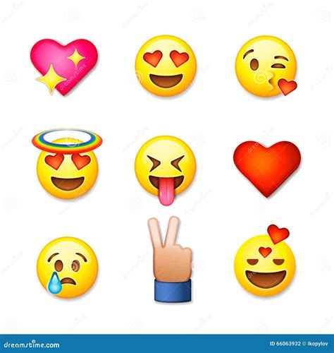 Valentines Day Emoticon Icons Love Emoji Set Stock Vector
