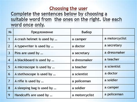 Choosing The User Complete The Sentences Below By Choosing A Suitable