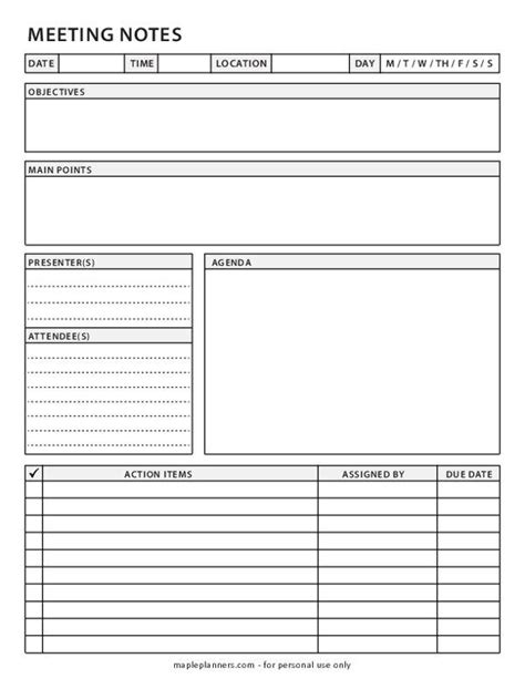 Meeting Notes Template Work Meeting Agenda Record Meeting Checklist